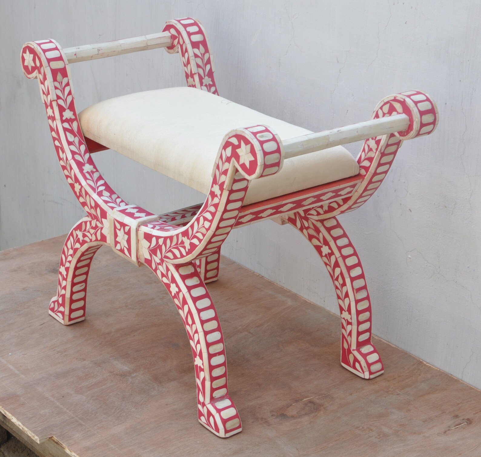 Handmade Antique Looks Pink & Bone Inlay Floral Chair Inlay | Etsy