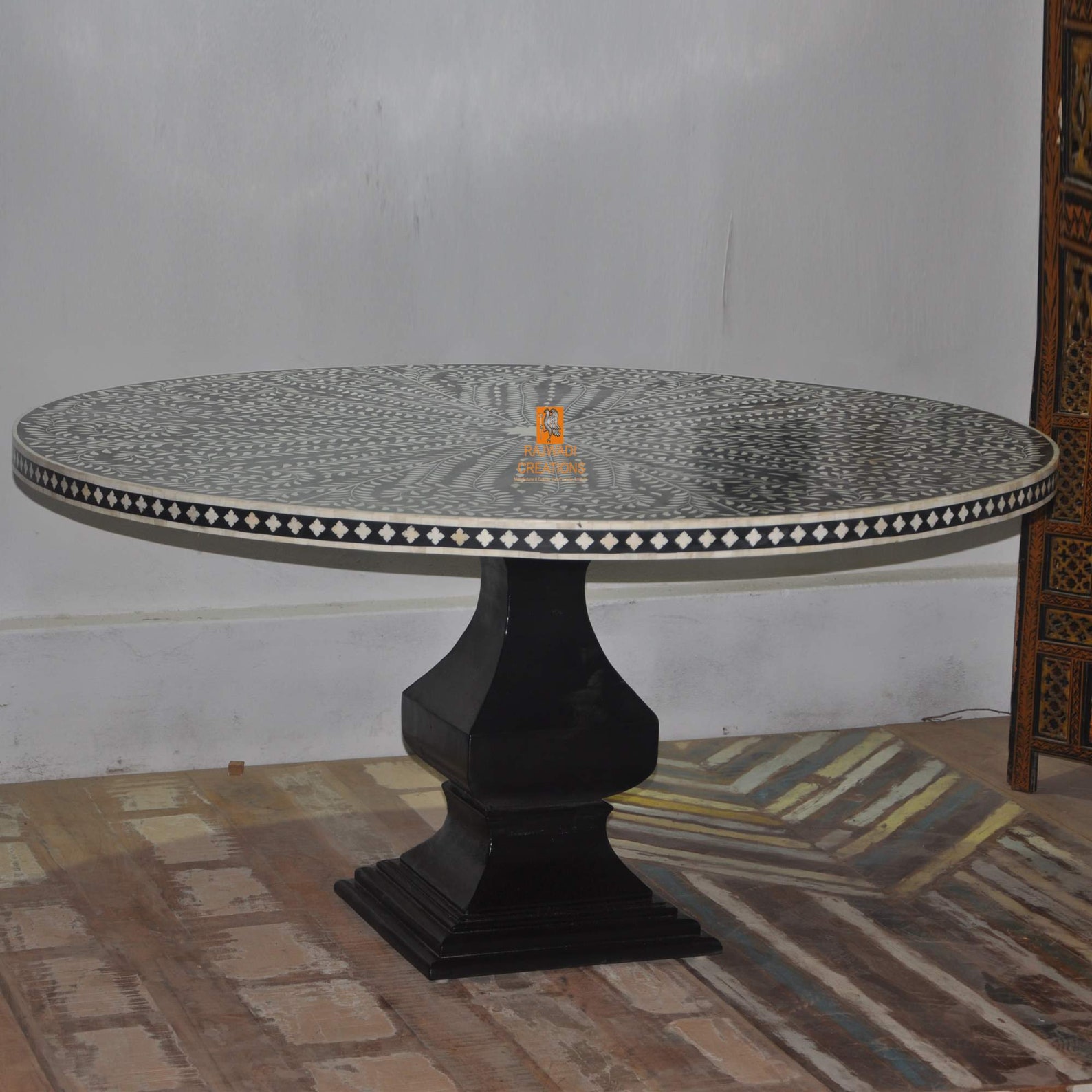 Handmade Bone Inlay Wooden Modern Floral Pattern Dining Table | Etsy