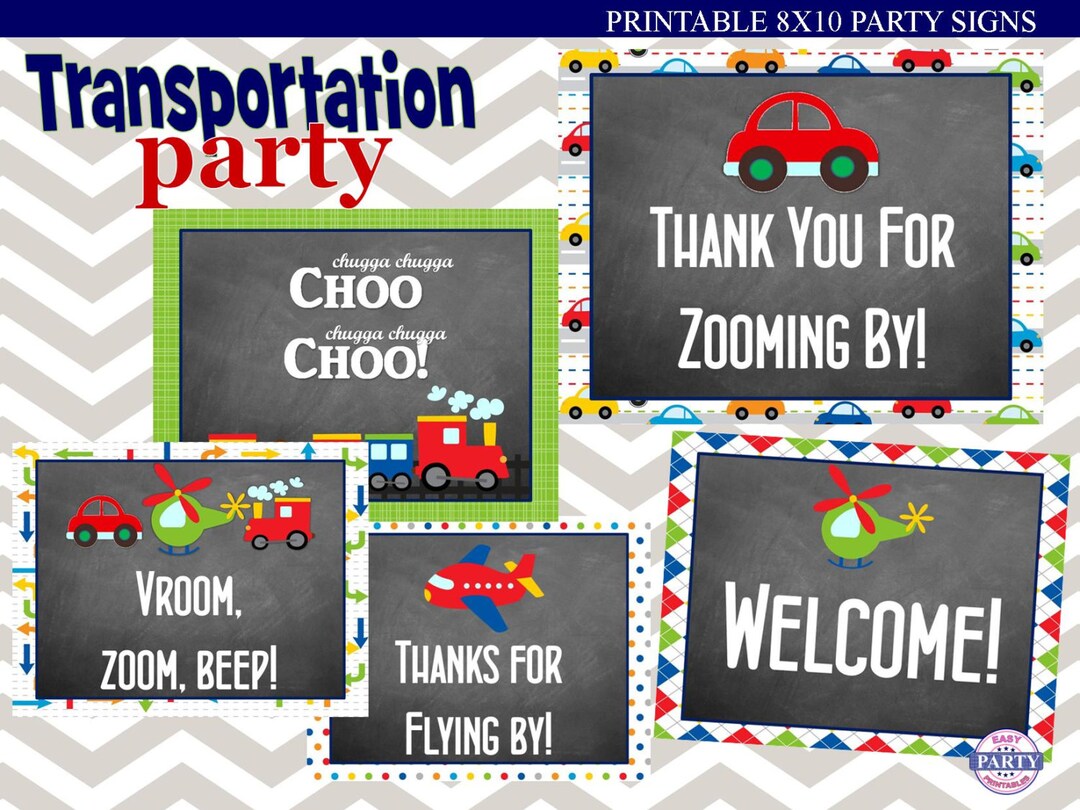 Transportation Chalkboard Party Set of Signs Instant - Etsy