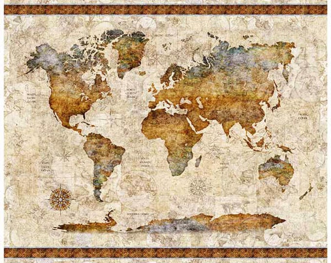 World Map Large Fabric Panel-globetrotter by QT Fabrics-36" X 44 ...