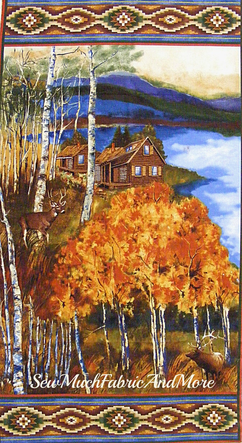 Cabin Countryscape & Wildlife Large Fabric Panel~23"x44"timeless ...