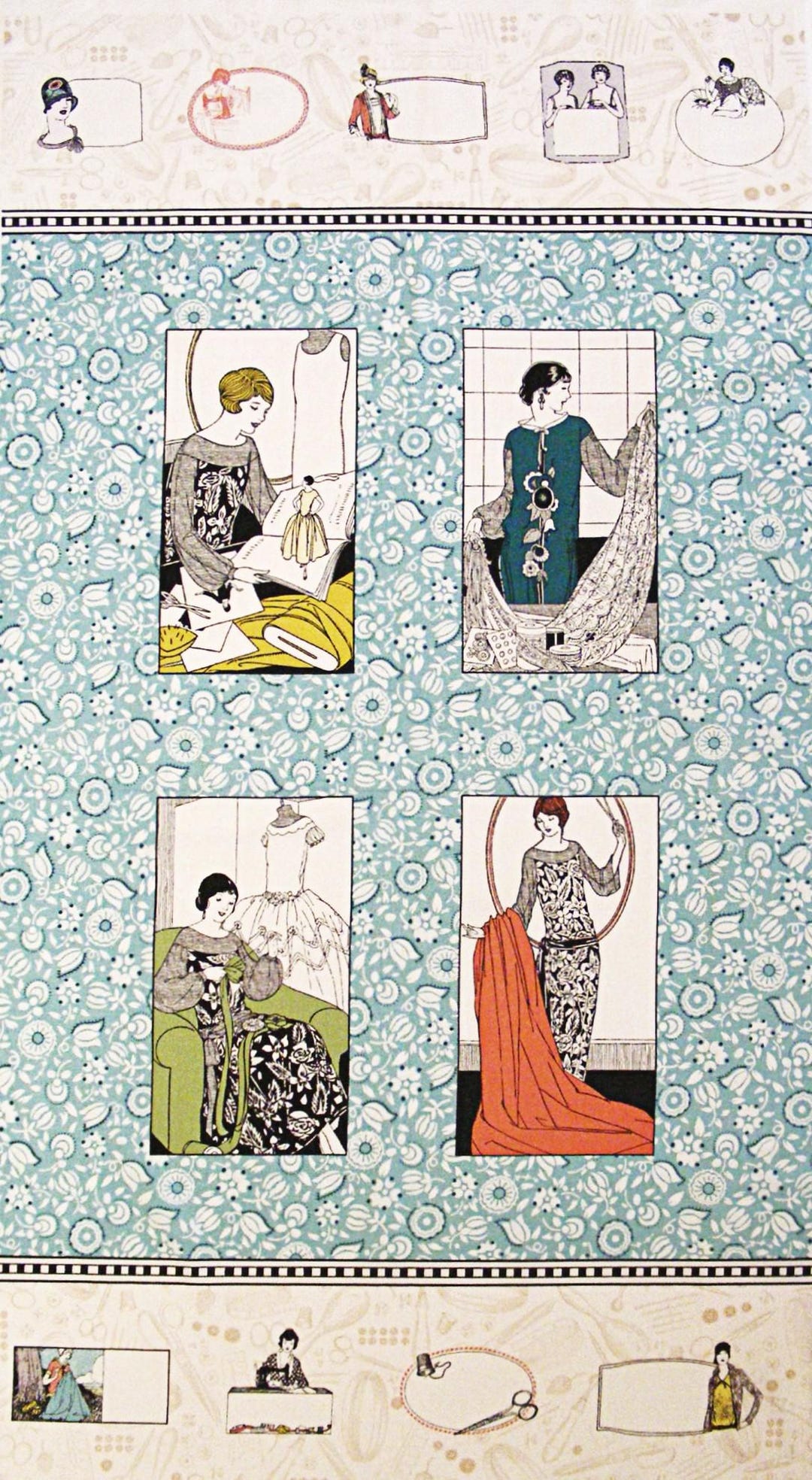 Red Rooster Vintage Notions Fabric Panel-23"x 44"-dressmakers ...