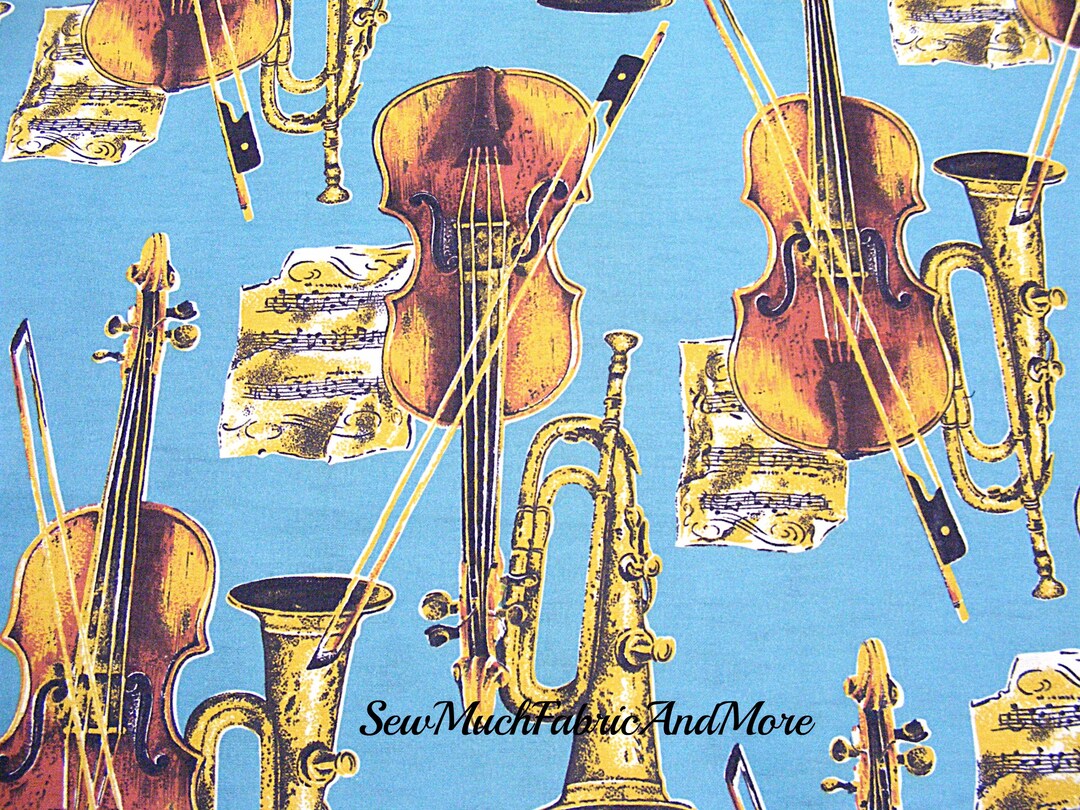 Vintage Musical Instruments Fabric-by the Yard-100% Cotton-violins ...