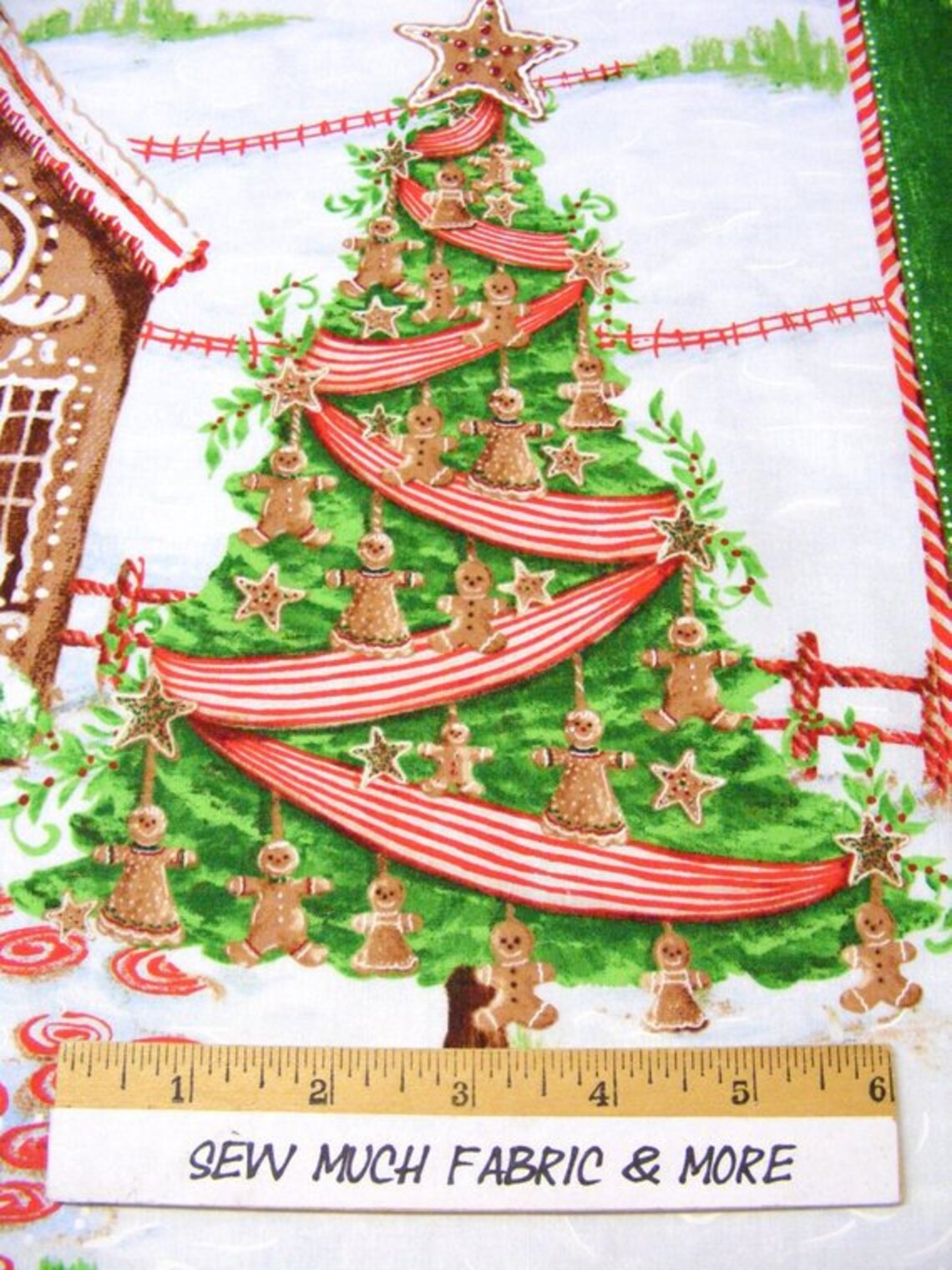 Christmas Scene Gingerbread House Large Fabric Panel~peppermint Candy ...