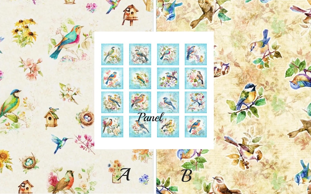 Birdsong Fabric-by the Panel-1/2 Yard and Yard-3 Selections-cotton-qt ...
