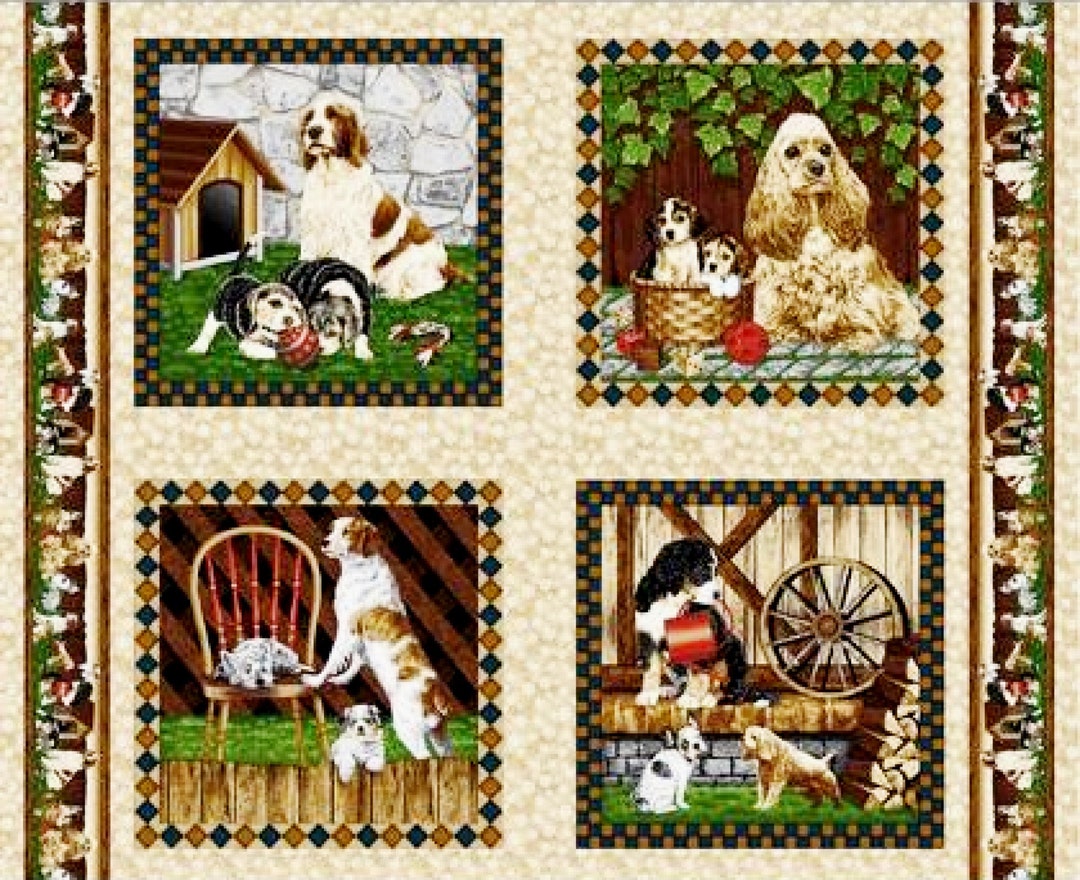 4 Paws Dog Fabric Panel-dogs & Puppies Pals~pillow or Quilting~terriers ...
