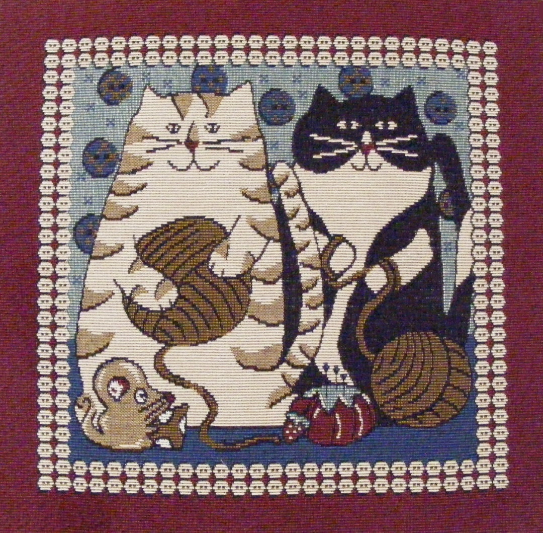 Sewing Theme Cats & Mouse Tapestry Fabric Pillow Panel~13" X 13"~pin ...