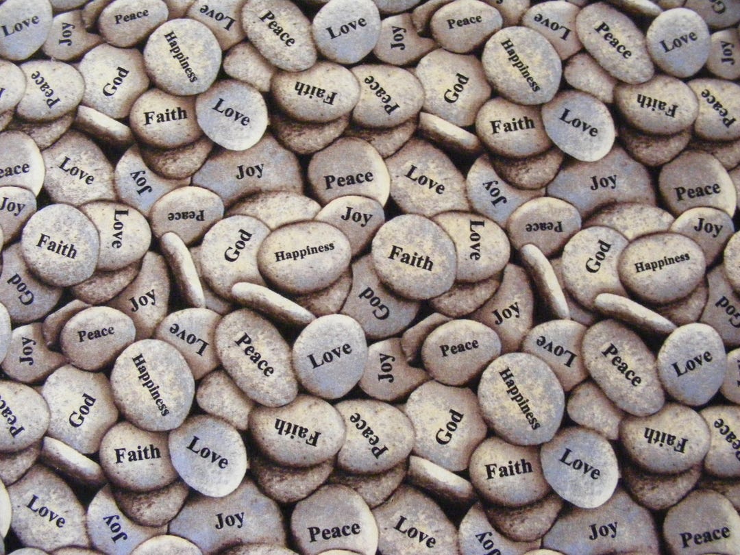 Peace Pebbles Fabric-by the 1/2 Yard-inspirational-rocks-david Textiles ...