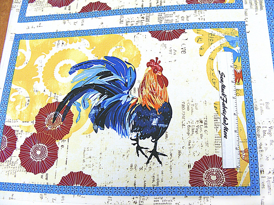 French Country Bright & Early Rooster FabricPanel23 x | Etsy