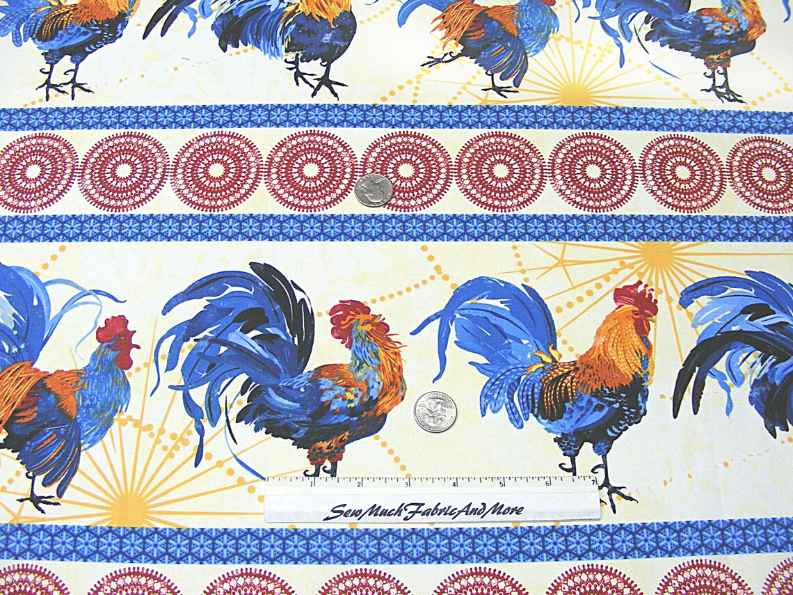 French Country Bright & Early Rooster FabricPanel23 x | Etsy