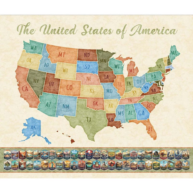 Usa Map Fabric Panel - Etsy