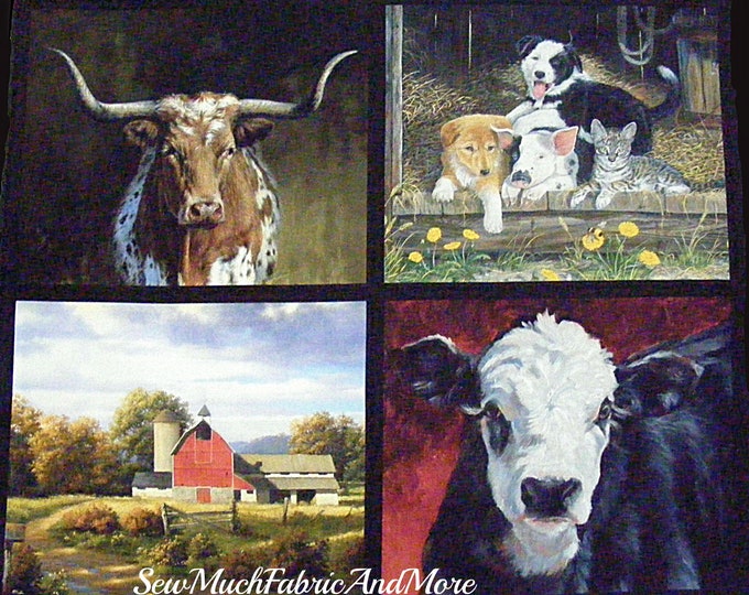 Barnyard Friends Fabric Panel-36" X 44"-digital Print-longhorn Steer ...