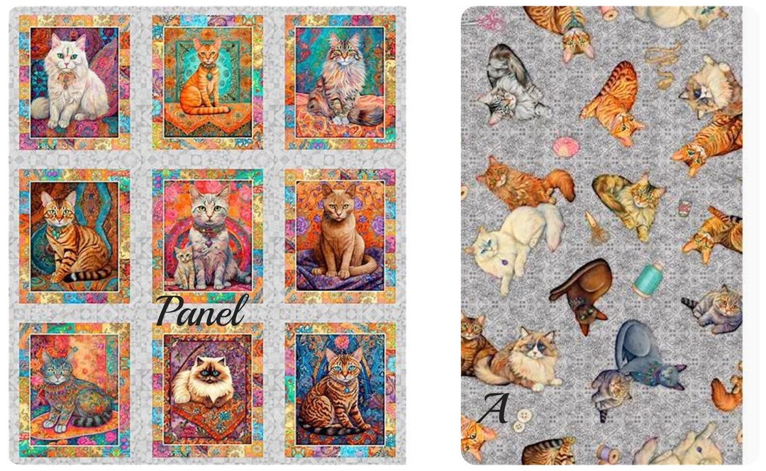 Quilt Room Kitties Fabric-by the Panel-1/2 Yard and Yard-cotton-qt-cats ...