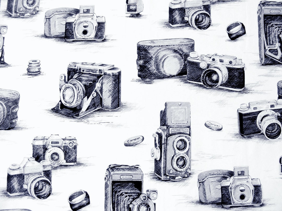 Vintage Cameras Fabric-by the Yard & 1/2 Yard-cotton-camera - Etsy