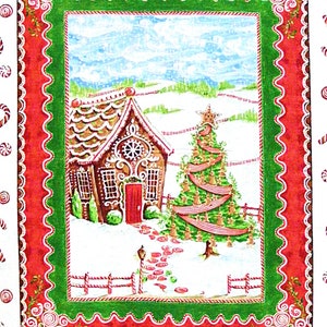 Christmas Scene Gingerbread House Large Fabric Panel~peppermint Candy ...