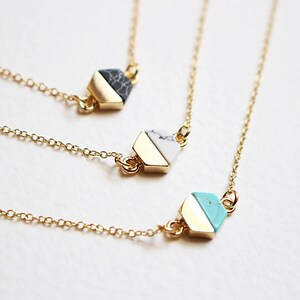 Small Hexagon Stone Necklace Turquoise Black Stone White - Etsy