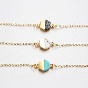 Small Hexagon Stone Necklace Turquoise Black Stone White - Etsy
