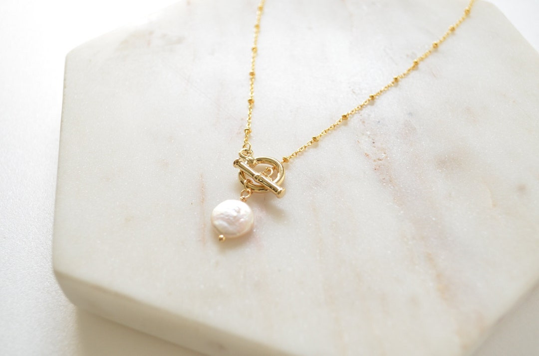 Freshwater Pearl Toggle Necklace Gold, Toggle Necklace Silver, Baroque Pearl Necklace, Beaded ...