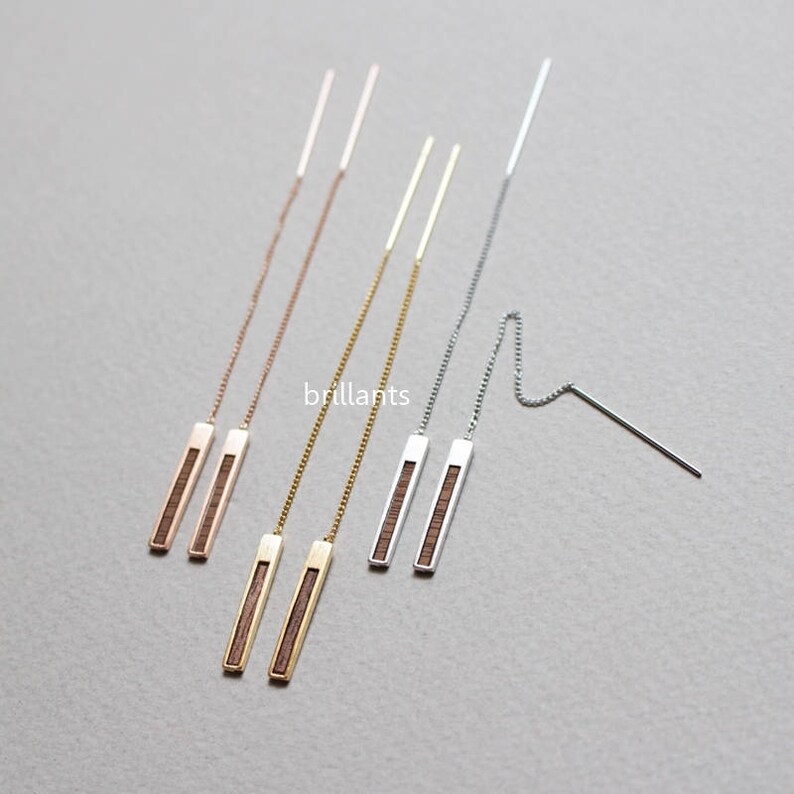Wood Bar Threader Earrings Ear Threader Gold Rose Gold | Etsy