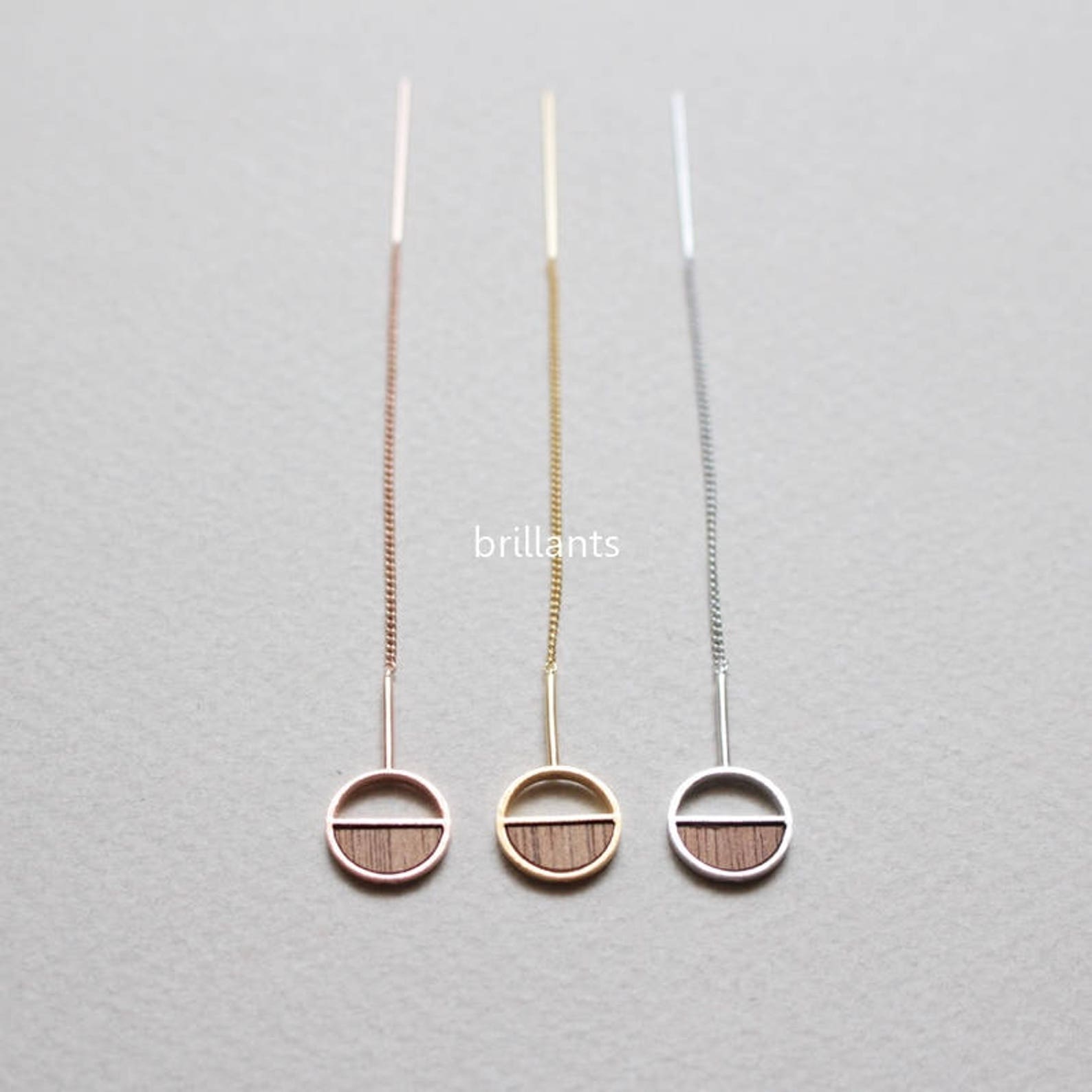 Wood Circle Threader Earrings pair Earrings Geometric | Etsy