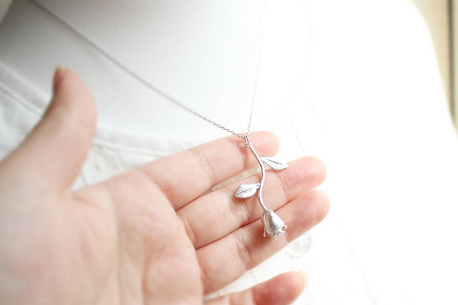 Rose Necklace Flower Necklace Personalized Initial Necklace - Etsy