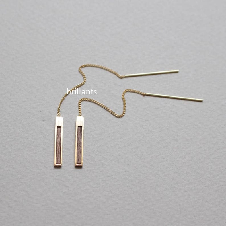 Wood Bar Threader Earrings Ear Threader Gold Rose Gold | Etsy