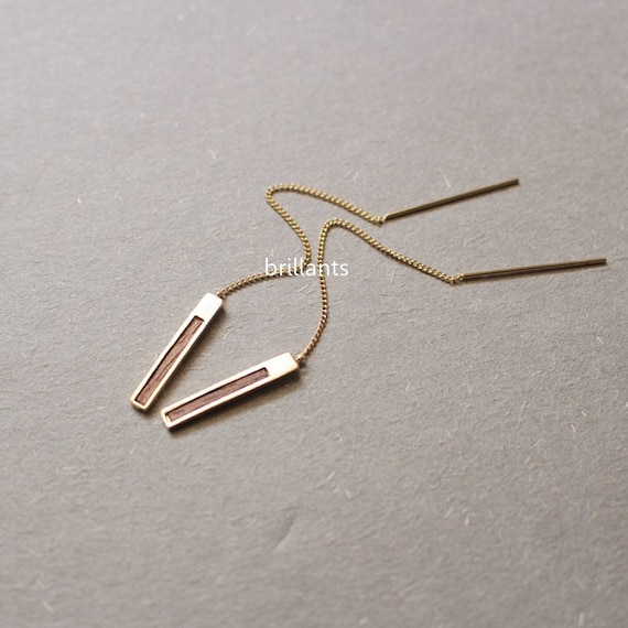 Wood Bar Threader Earrings Ear Threader Gold Rose Gold | Etsy