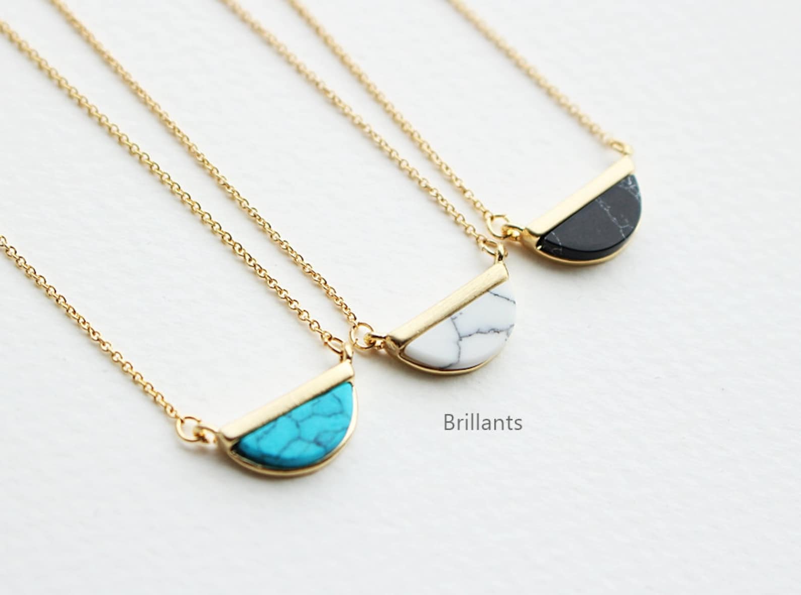 Half Circle Howlite Stone Necklace Marble Stone Necklace - Etsy