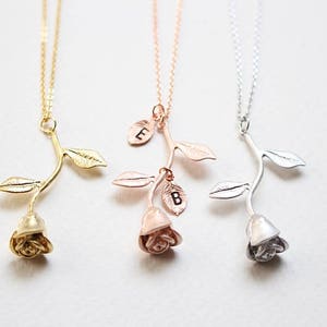 Rose Necklace Flower Necklace Personalized Initial Necklace - Etsy