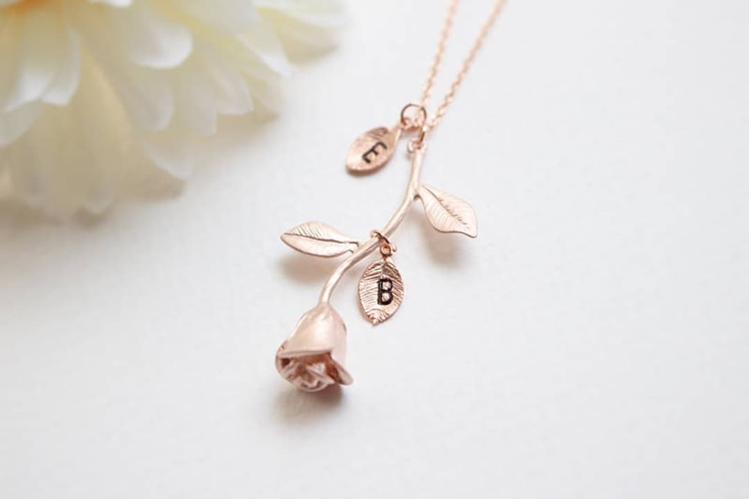 Rose Necklace Flower Necklace Personalized Initial Necklace - Etsy