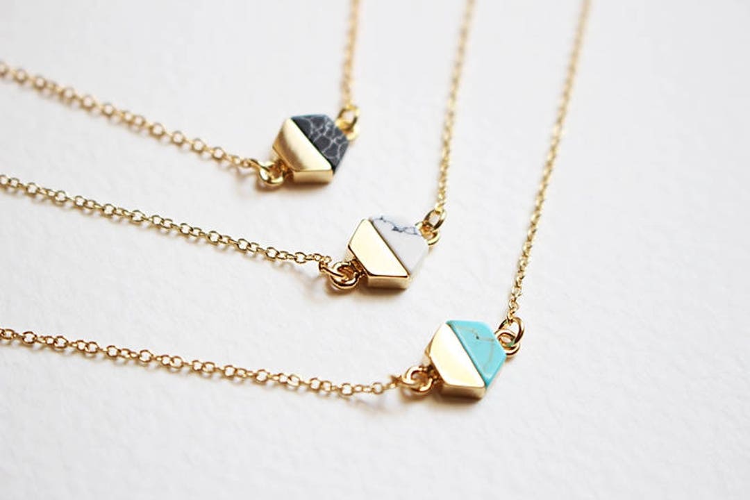 Small Hexagon Stone Necklace Turquoise Black Stone White - Etsy