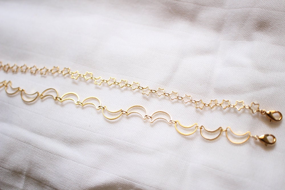 Star link bracelet Moon link Bracelet Moon Star Simple | Etsy