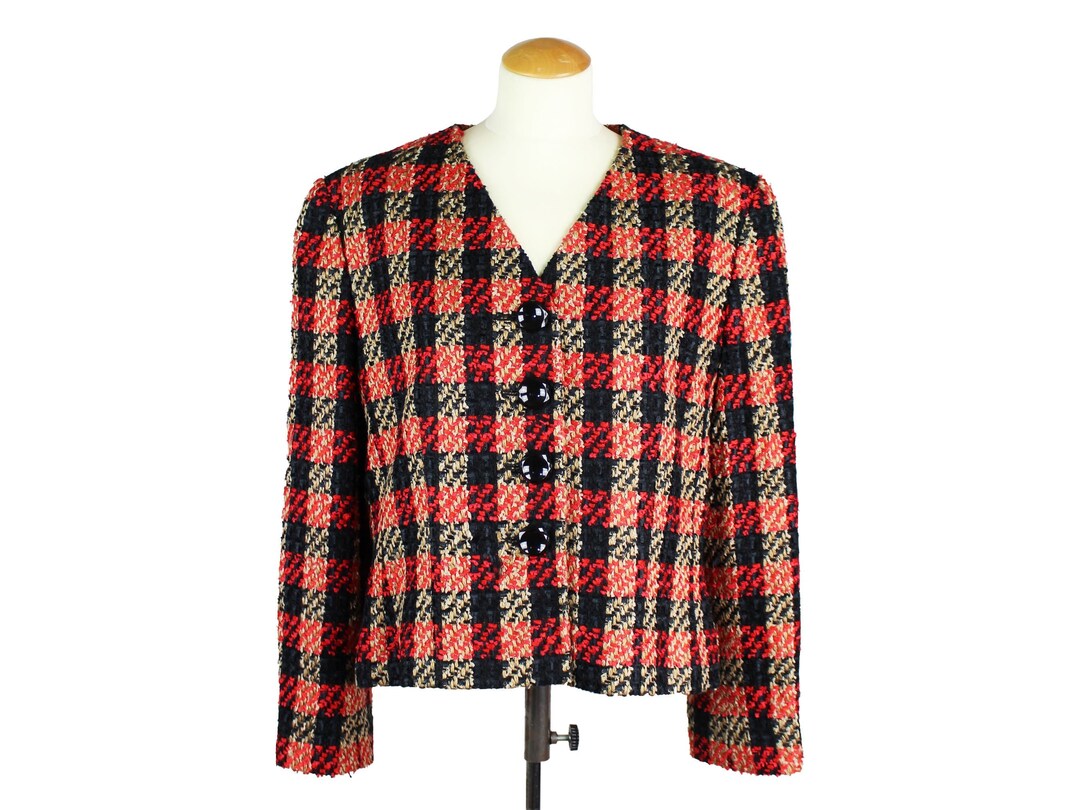 Vintage 1980's Jaeger Plaid Wool Acrylic Knit Made in Great Britain ...