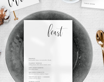 Modern Handwritten Script Wedding Menu: Modern Menu Card / Wedding Menu ...
