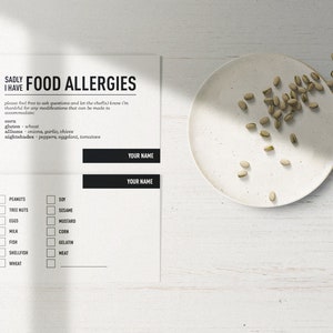 Editable Allergen Card Template, Minimalist Food Allergies Cards Design ...
