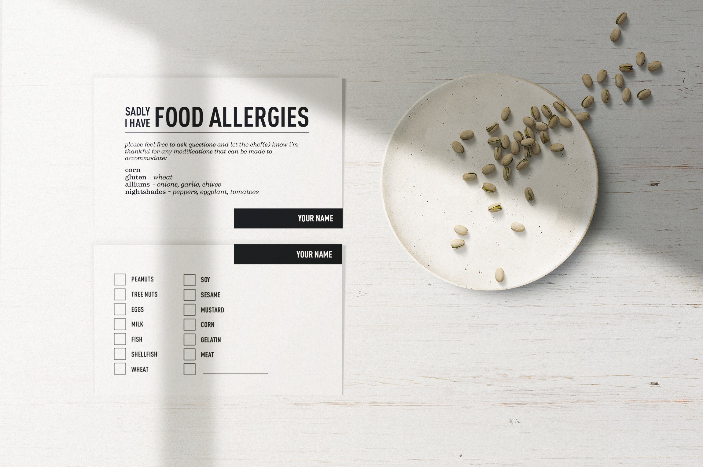 Editable Allergen Card Template, Minimalist Food Allergies Cards Design ...