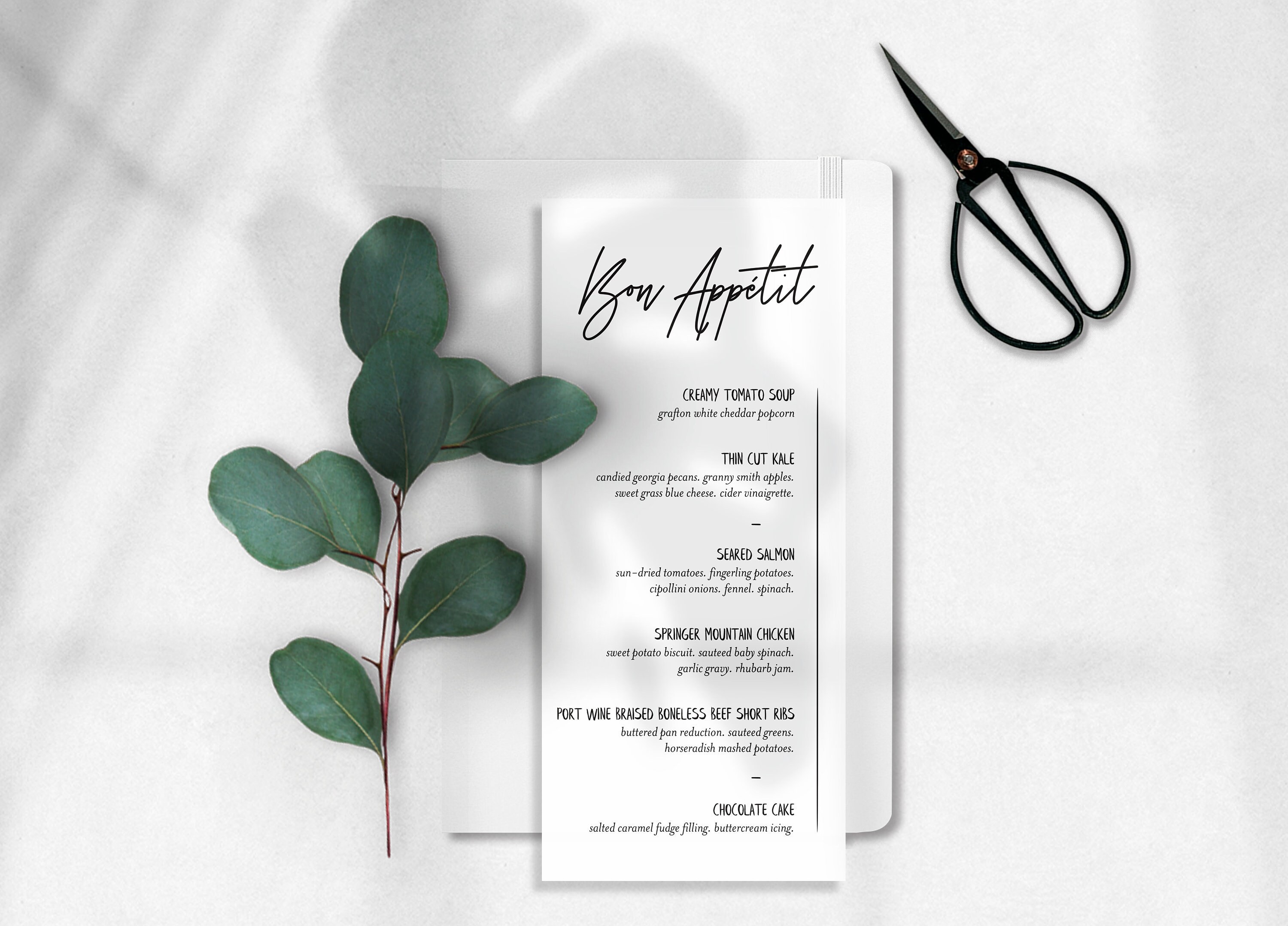 Modern Handwritten Script Wedding Menu: Modern Menu Card / Wedding Menu ...