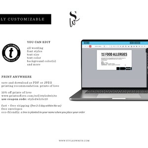 Editable Allergen Card Template, Minimalist Food Allergies Cards Design ...