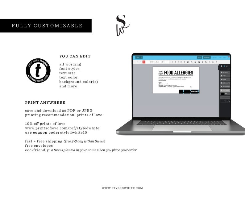 Editable Allergen Card Template, Minimalist Food Allergies Cards Design ...