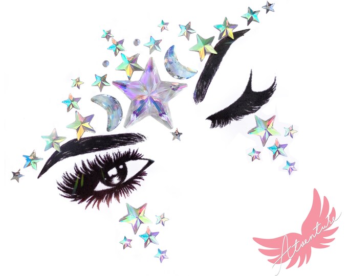 COSMIC FACE JEWELS Star & Moon Face Gems Face Rhinestones Crystal Body ...