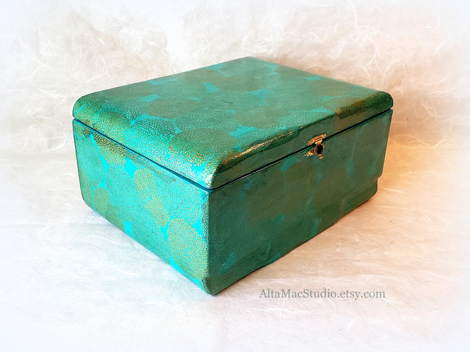 Decorative Box in Teal With Metallic Gold Mums OOAK - Etsy