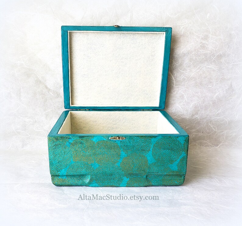 Decorative Box in Teal With Metallic Gold Mums OOAK - Etsy