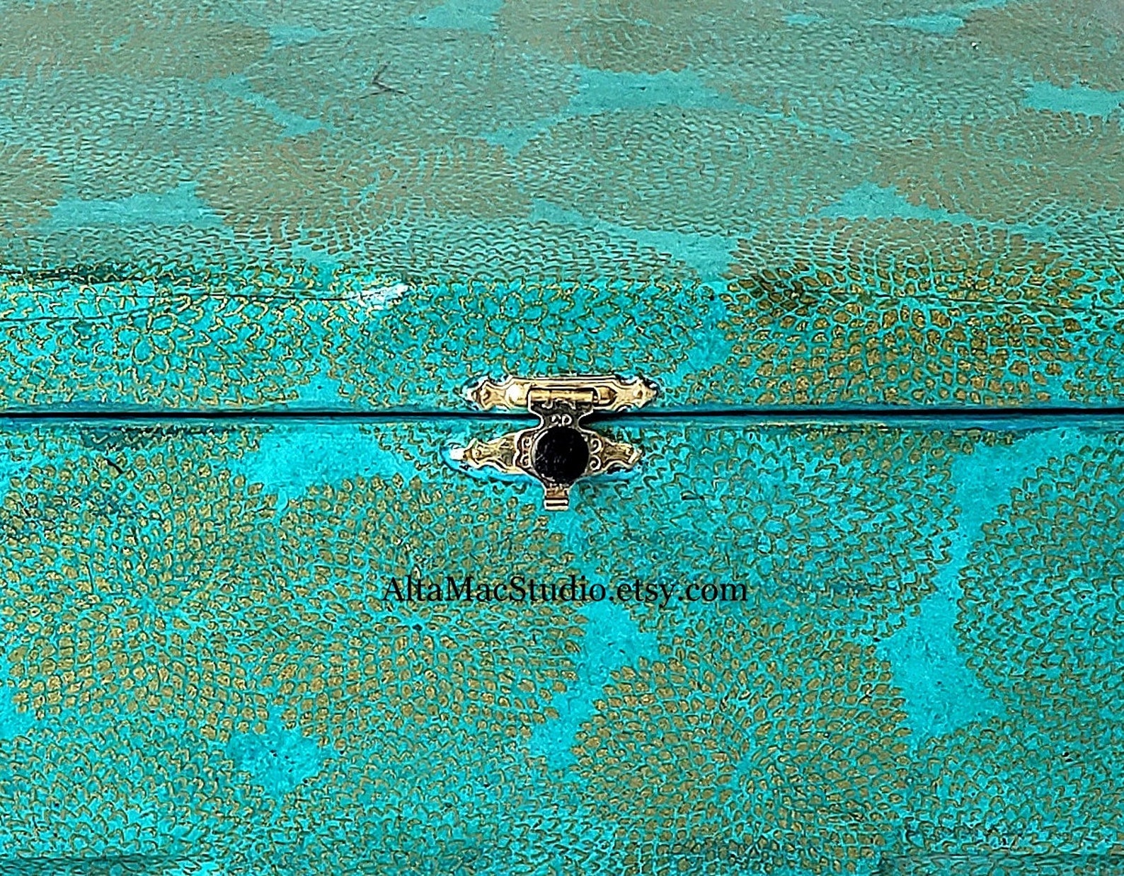 Decorative Box in Teal With Metallic Gold Mums OOAK - Etsy