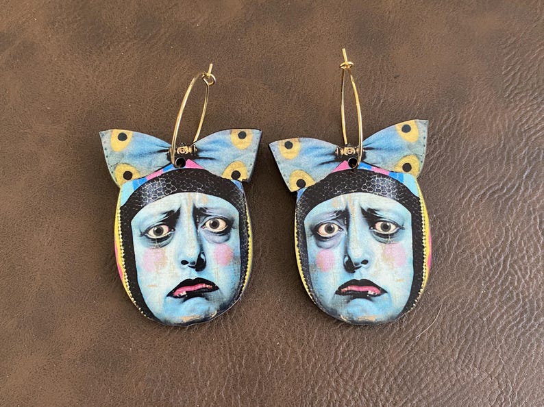 Whimsical Sour Face Earrings – Vintage Weird Jewelry, Eclectic ...