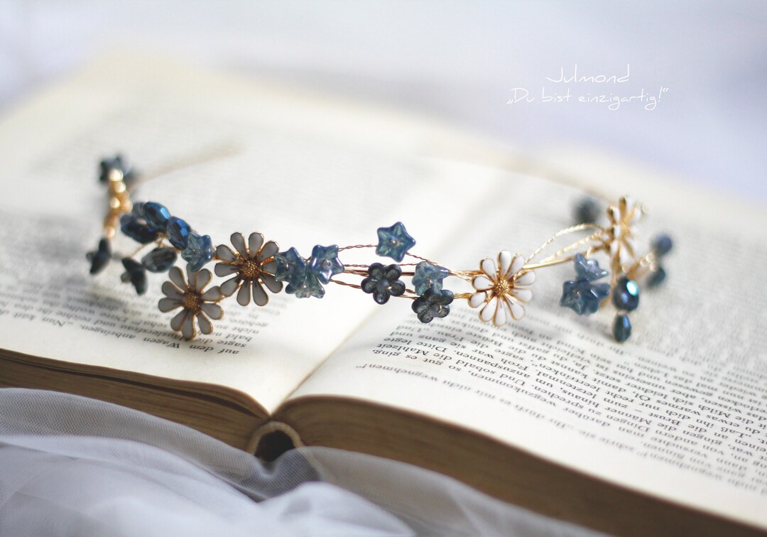 Blue Goddess Crown | Bridal Blue Headpiece | Golden Fairy Crown | Elven ...