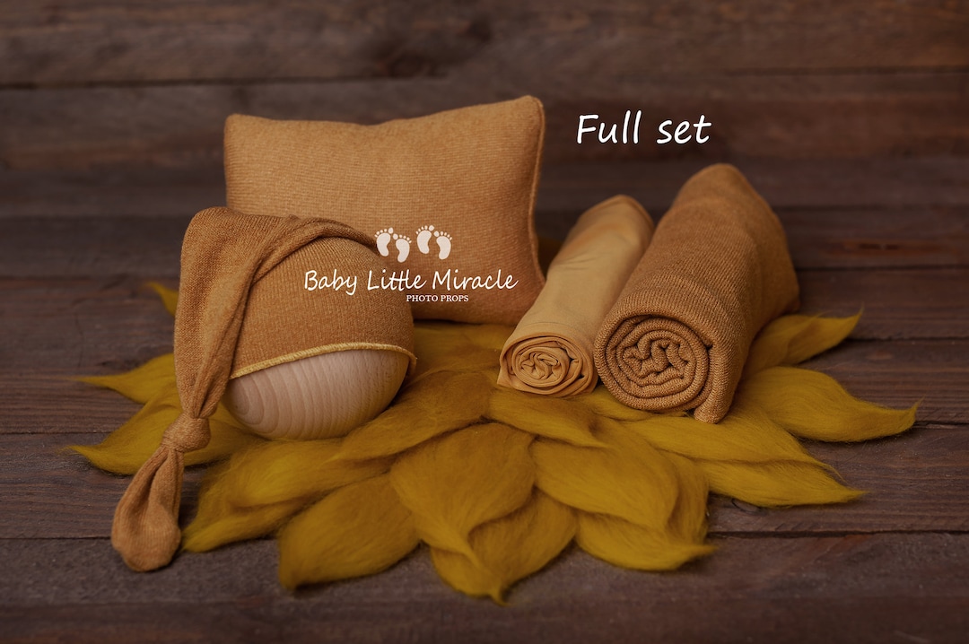 Newborn Mustard Set, Chunky Wool Cloud, Wool Flower, Mustard Newborn ...