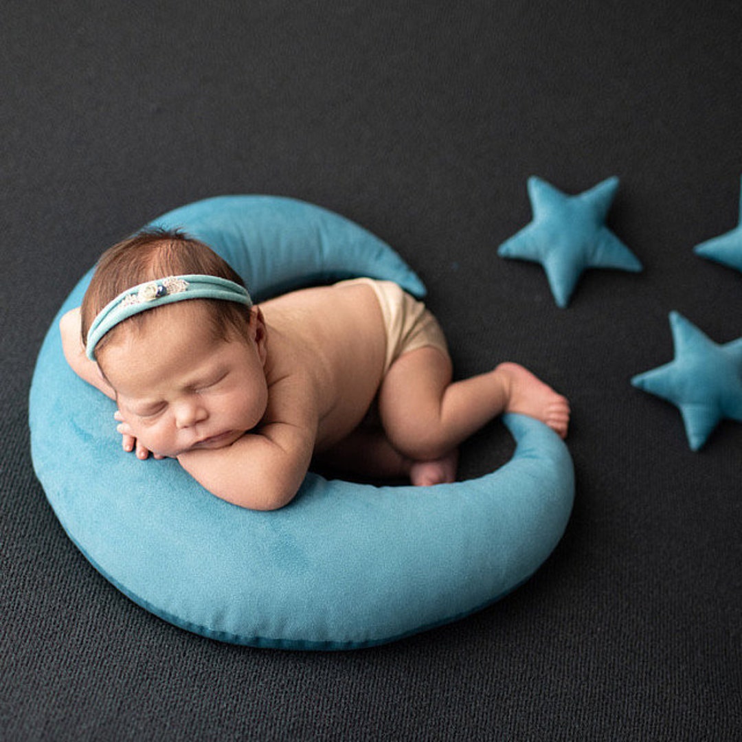 Blue Velvet Moon + 10 Stars + Pillow, Photo Prop, Moon Pillow, Newborn ...