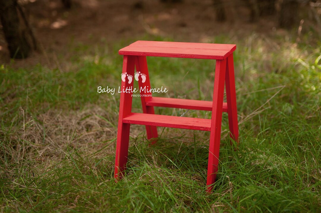 Christmas Wooden Ladder, Photo Prop, Sitters Prop, Wooden Stool, Brown ...