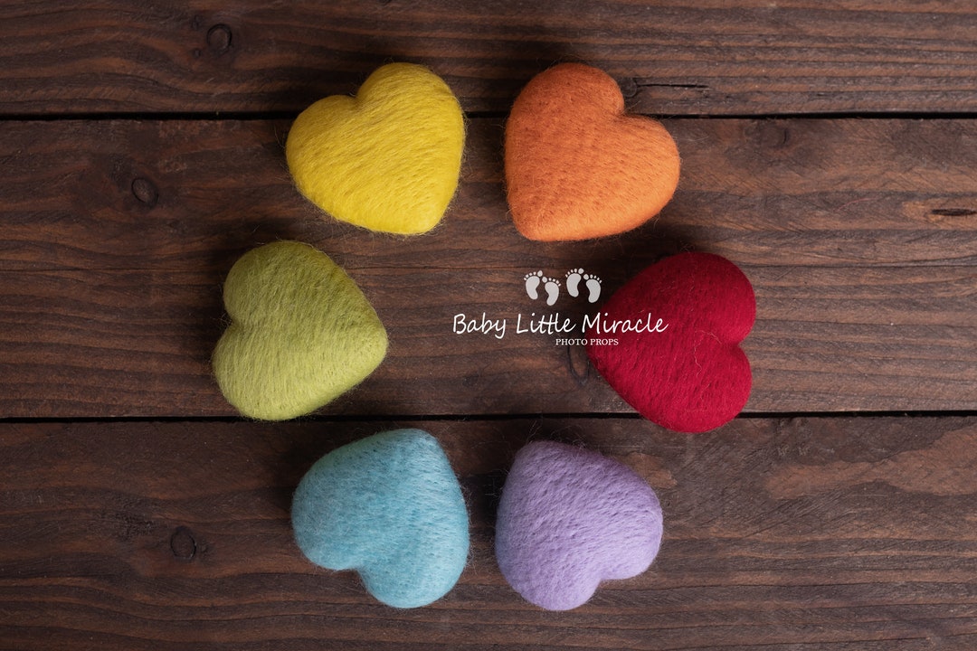 Newborn Photo Props, Rainbow Hearts, Photo Prop, Felted Heart, Needle ...