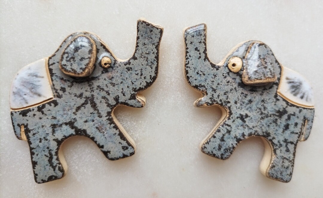2 Ceramic Elephant Fridge Magnets Set • Handmade Cute Animal Decor ...